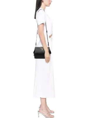 Prada Saffiano And Calf Leather Light Frame Crossbody Bag - Black