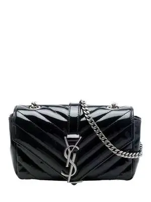 Saint Laurent Baby Chevron Patent Classic Monogram Chain Bag - Black