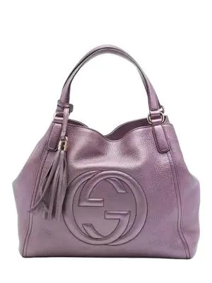 Gucci 2016-2026 Medium Metallic Leather Soho Cellarius Tote Bag - Purple
