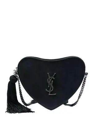 Saint Laurent Leather Heart Tassel Crossbody Bag - Black