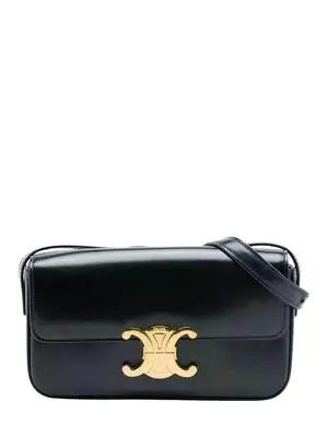 Celine Shiny Calfskin Triomphe Claude Shoulder Bag - Black