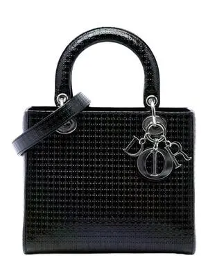 Dior 2016 Medium Metallic Patent Microcannage Lady Satchel - Black