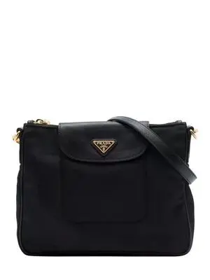 Prada Saffiano Trimmed Tessuto Crossbody Bag - Black