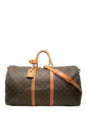 LOUIS VUITTON Monogram Keepall Bandouliere 55 Travel Bag - Brown