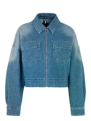 MARCCAIN Cropped Denim Jacket With Faded Effect - Blue