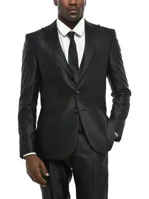 Corneliani Satin-finish Peak-lapel Suit - Black