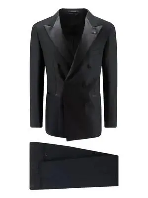 Tagliatore Double-breasted Wool Tuxedo Blazer - Black