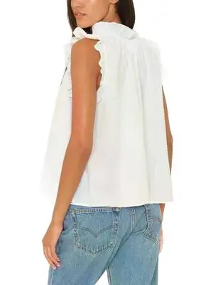 Xirena Ruffled Cotton Popover Top - White