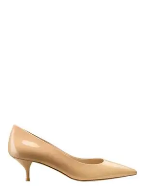 STUART WEITZMAN Beige Patent Leather Pointed-toe Kitten Heel Pumps - Neutrals