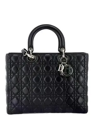 Dior Lady Bag Cannage Quilt Lambskin Large Tote Bag - Black