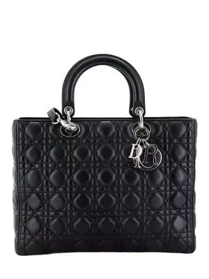 Dior Lady Dior Bag Cannage Quilt Lambskin Large Tote Bag Black