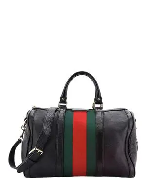 Gucci Vintage Web Boston Bag Leather Medium Satchel - Black