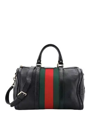 Gucci Gucci Vintage Web Boston Bag Leather Medium Satchel Black