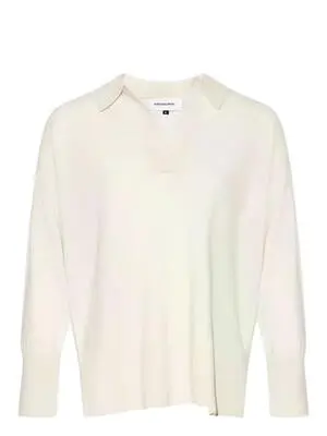 YVES SALOMON Merino Wool V-neck Sweater - Neutrals