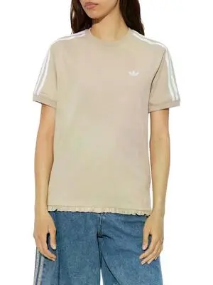 Adidas Ruffle Hem Striped Sleeve T-shirt - Neutrals
