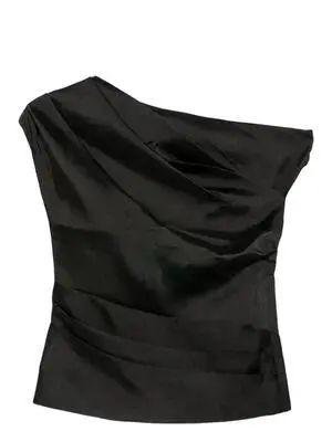 SELF-PORTRAIT Satin Asymmetric Draped Top - Black