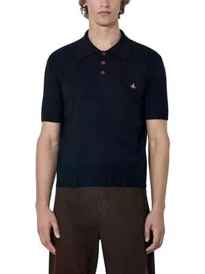 VIVIENNE WESTWOOD Embroidered-motif Ribbed-trim Polo Shirt - Black