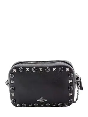 Valentino Garavani Rolling Rockstud Camera Leather Crossbody Bag With Cabochons - Black