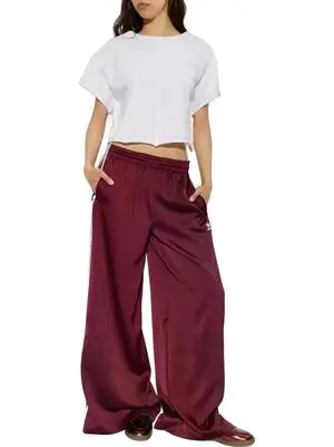 Adidas Side-stripe Wide-leg Satin Trousers - Red