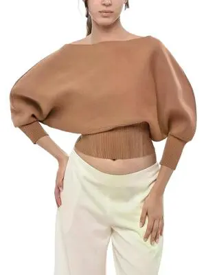 SUPER BLOND Batwing Sleeve Cropped Sweater - Neutrals