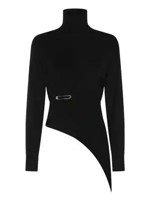 LANVIN Lanvin Black Safety Pin Asymmetric Fine Knit Sweater