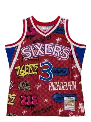 Mitchell & Ness 1996 Philadelphia 76ers Allen Iverson Slap Sticker Swingman Jersey - Red