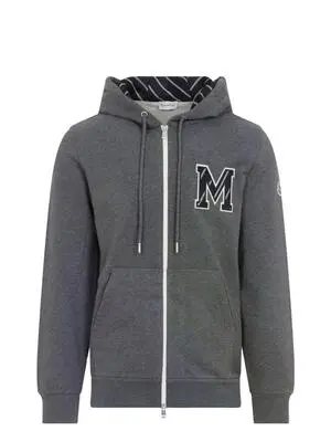 Moncler Monogram Cotton Zip-up Hoodie - Grey