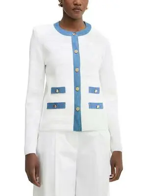 Luisa Spagnoli Denim-trimmed Button-up Cardigan - White