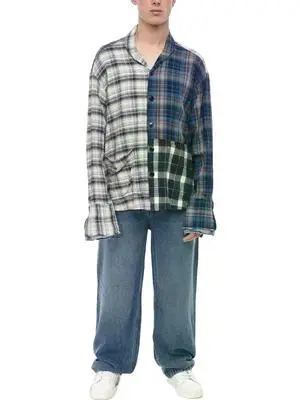 GREG LAUREN Patchwork Shawl-collar Shirt - Blue