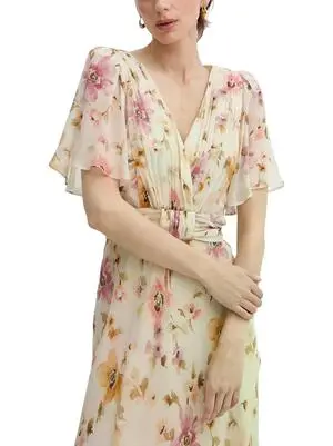 Luisa Spagnoli Pleated Maxi Dress With Floral Print - Neutrals