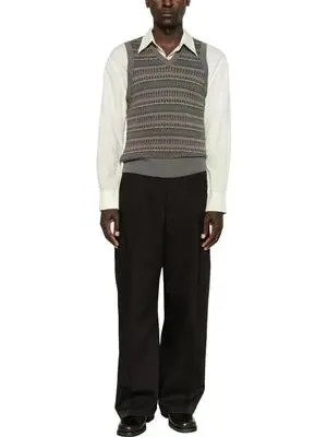 LEMAIRE V-neck Jacquard-knit Vest - Grey