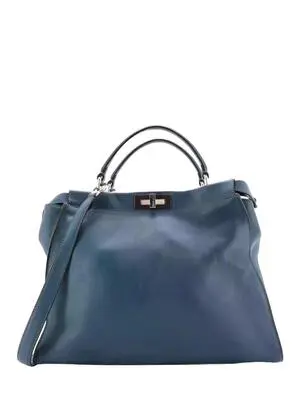 Fendi Fendi Peekaboo Rigid Leather Large Satchel Blue