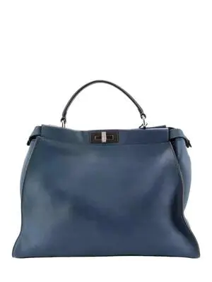 Fendi Peekaboo Rigid Leather Large Satchel - Blue