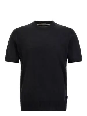 BOSS Short-sleeved Knit T-shirt In Merino Wool - Black