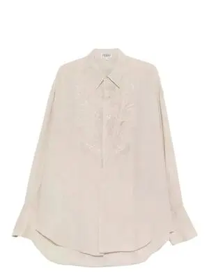 Gianfranco Ferre 1990s Embroidered Linen Shirt - Neutrals