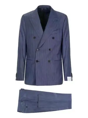 Caruso Pinstripe Double-breasted Suit - Blue
