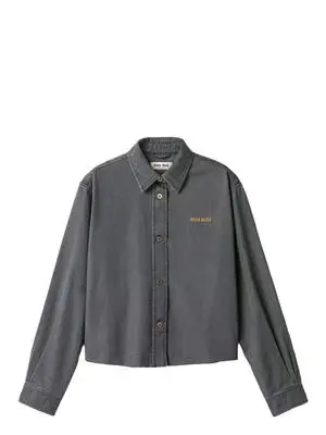 Miu Miu Embroidered Logo Chambray Shirt - Grey