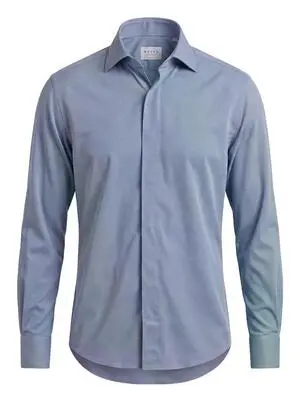 XACUS Concealed-placket Long-sleeve Shirt - Blue