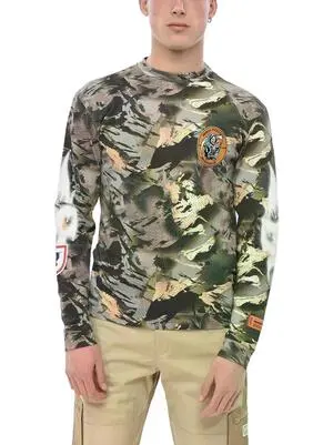 Heron Preston Camouflage Print Crew Neck Long Sleeve Sweater - Grey