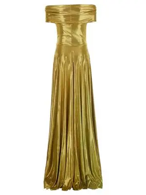 Norma Kamali Off-shoulder Metallic Pleated Maxi Dress - Gold