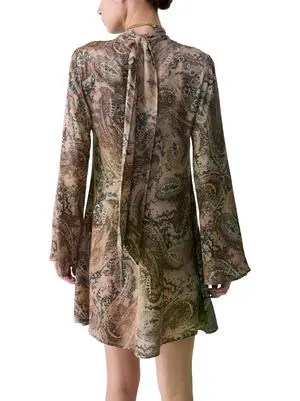 Liu Jo Printed Satin Mini Dress With Flared Sleeves - Neutrals