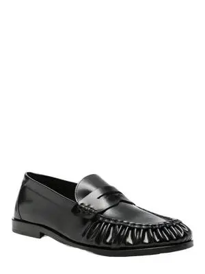 VINNY'S Ruched Detail Leather Loafers - Black