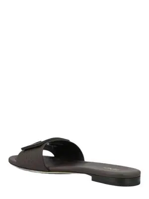 Fendi Baguette Leather Slides - Brown