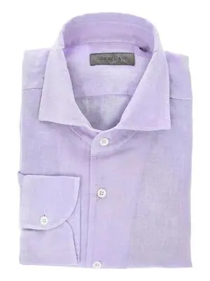 Corneliani Linen French-collar Shirt Purple