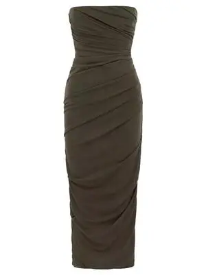 Alex Perry Ruched Strapless Midi Dress - Green