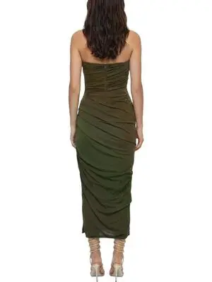 Alex Perry Ruched Strapless Midi Dress - Green
