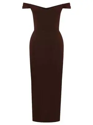Alex Perry Off-shoulder Midi Dress - Brown