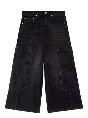 GANNI Floral Embroidered Cargo Jeans - Black