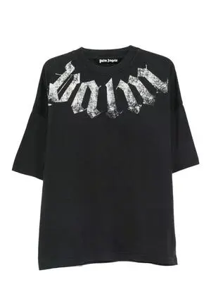Palm Angels Big Neck Logo Printed T-shirt - Black