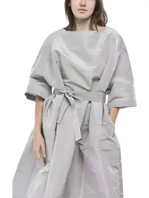 SUPER BLOND Belted Silk-organza Midi Dress - Grey